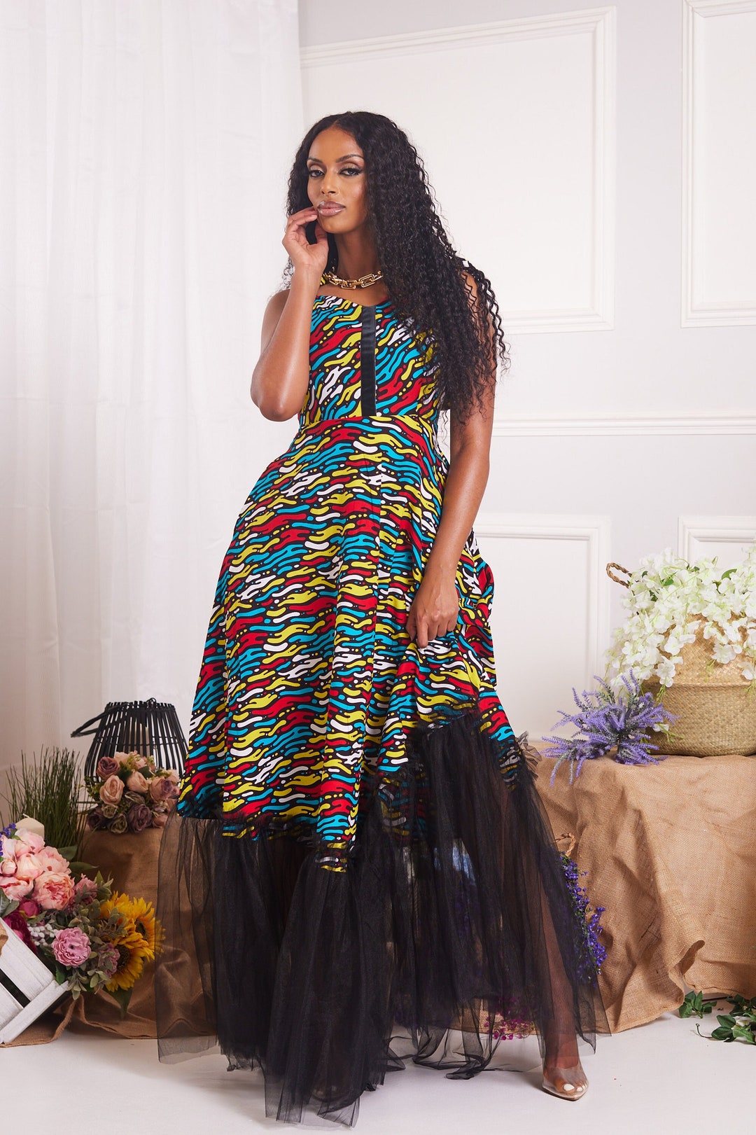 JAIYE African Print Tulle Maxi Dress African Print Dress African Print ...