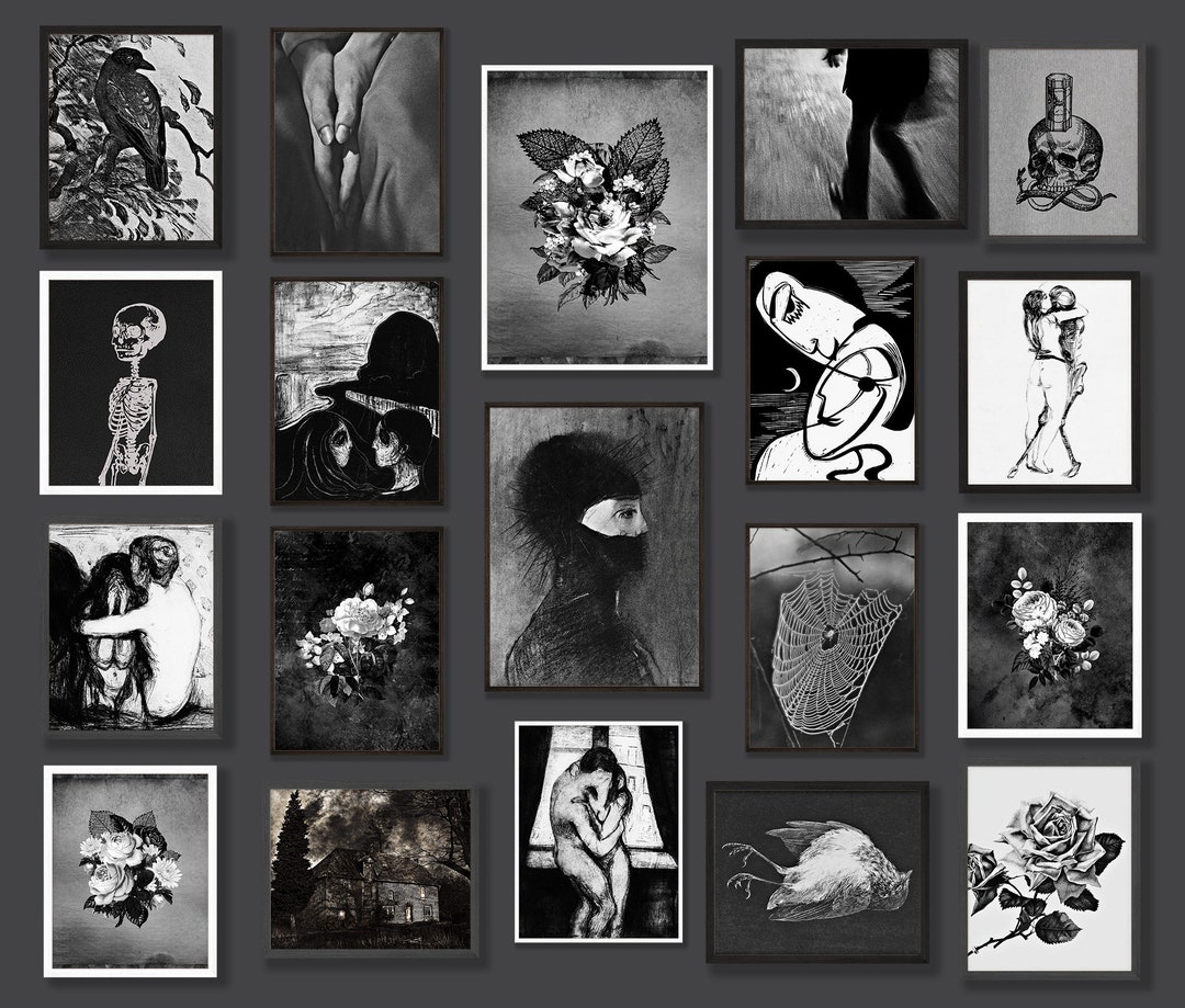 Dark Goth Macabre Aesthetic Decor Printable Wall Art Gallery Set Bundle ...