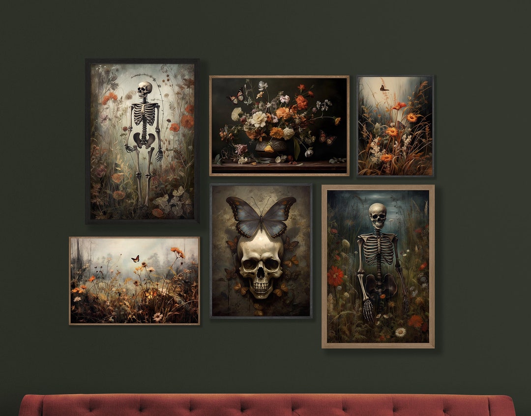Dark Cottagecore Goth Skeletons Butterflies Printable Gallery Wall Art ...