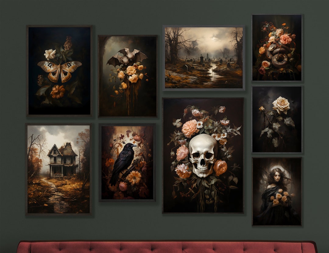 Goth Macabre Halloween Moody Botanical Printable Gallery Wall Art Set ...