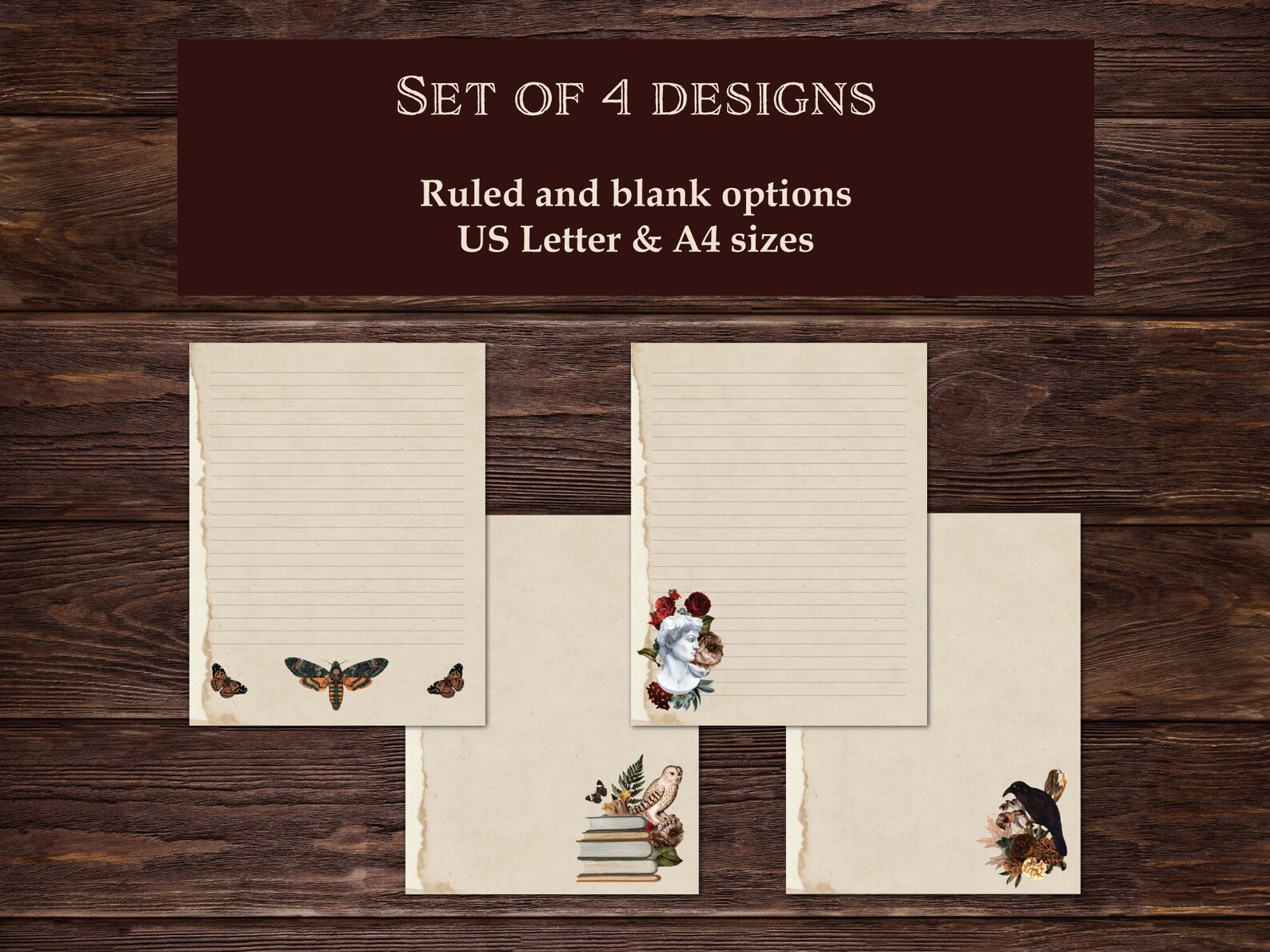 Dark Academia Printable Stationary A4 Vintage Aesthetic Blank - Etsy