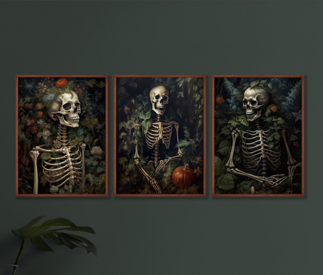 Macabre Goth Decor Skeleton Portraits Printable Wall Art Set of 3 - Etsy