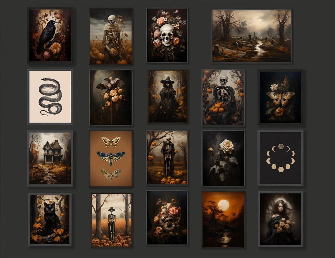 Goth Macabre Halloween Moody Botanical Printable Gallery Wall Art Set ...