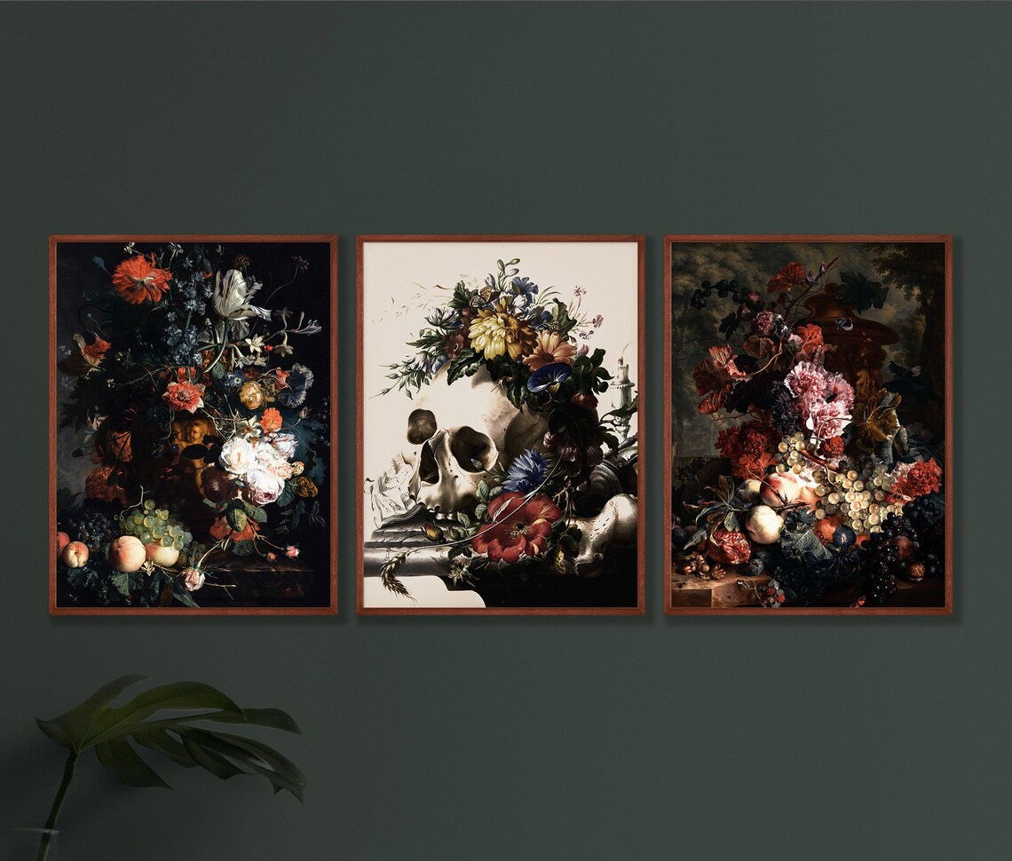 Dark Academia Decor Floral Printable Wall Art Set of 3 - Etsy