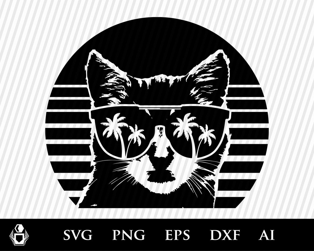 Cat SVG, Clipart SVG Cut File Retro SVG - Cat Silhouette, Eps, Dxf, Png ...
