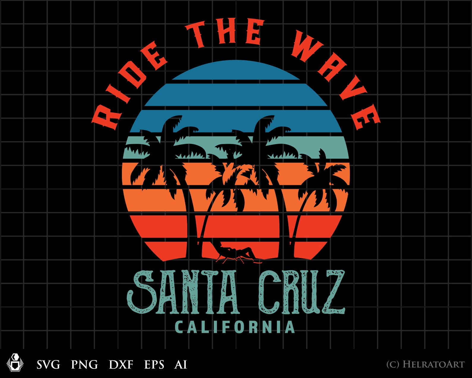 Surfing SVG Ride the Wave Santa Cruz California CA Vintage - Etsy