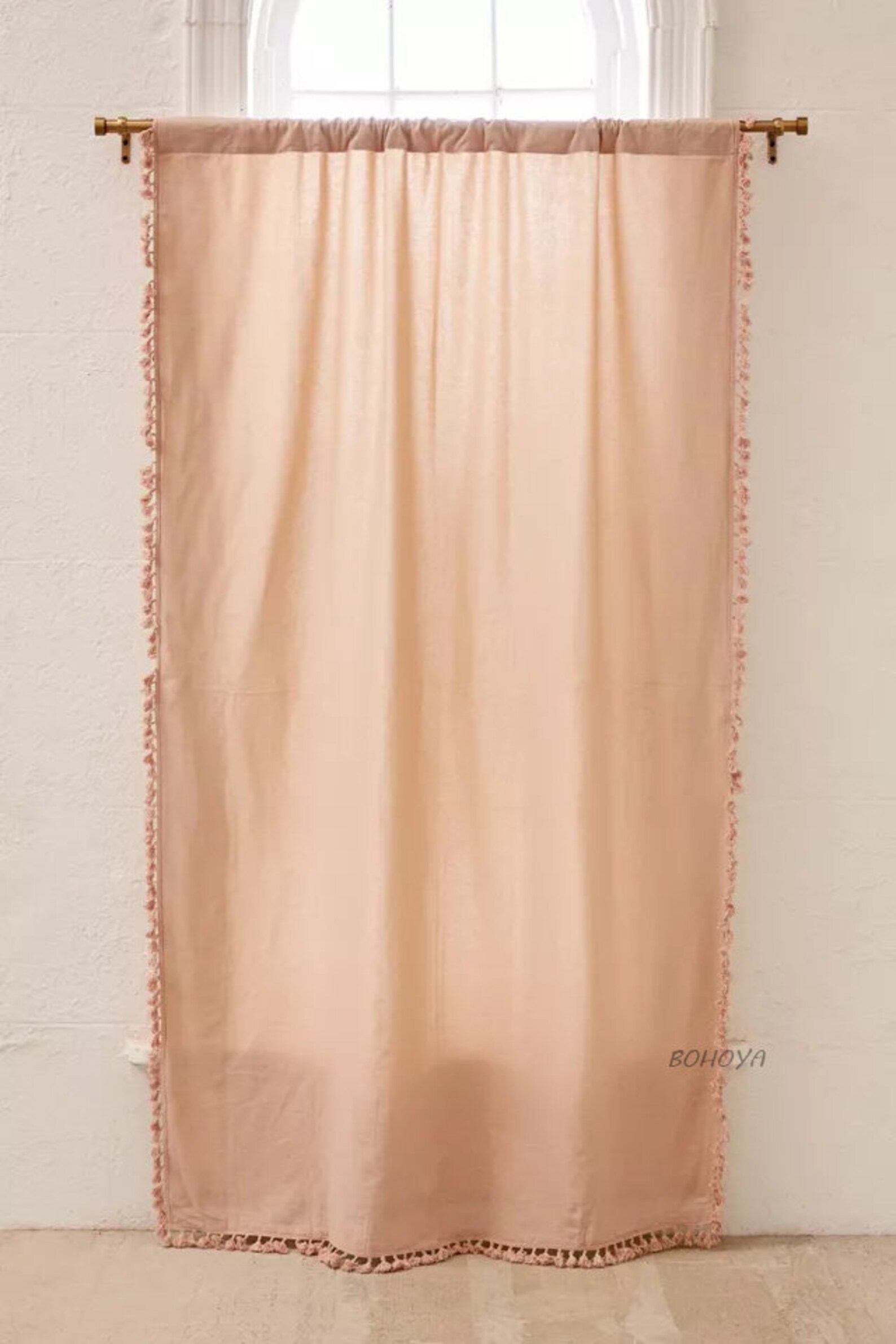 Two Panel Peach Handmade Tassels Curtain Living Room Curtain - Etsy