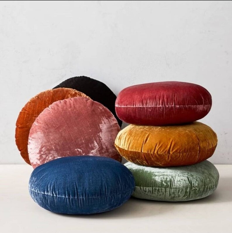 Round Velvet Pillow Decorative Pillow Bed Rayon Velvet Pillow - Etsy