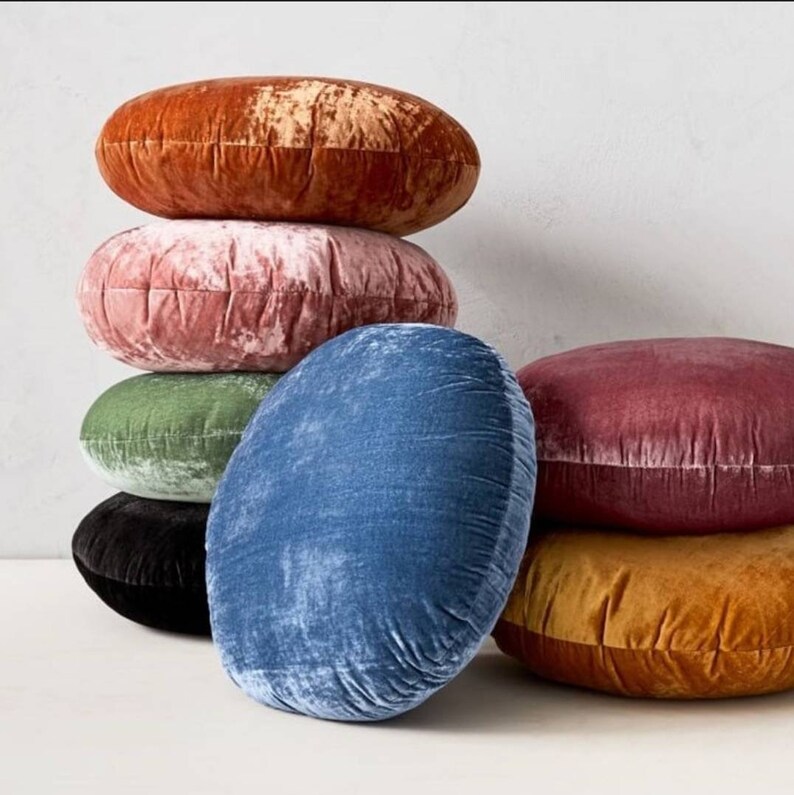 Round Velvet Pillow Decorative Pillow Bed Rayon Velvet Pillow - Etsy