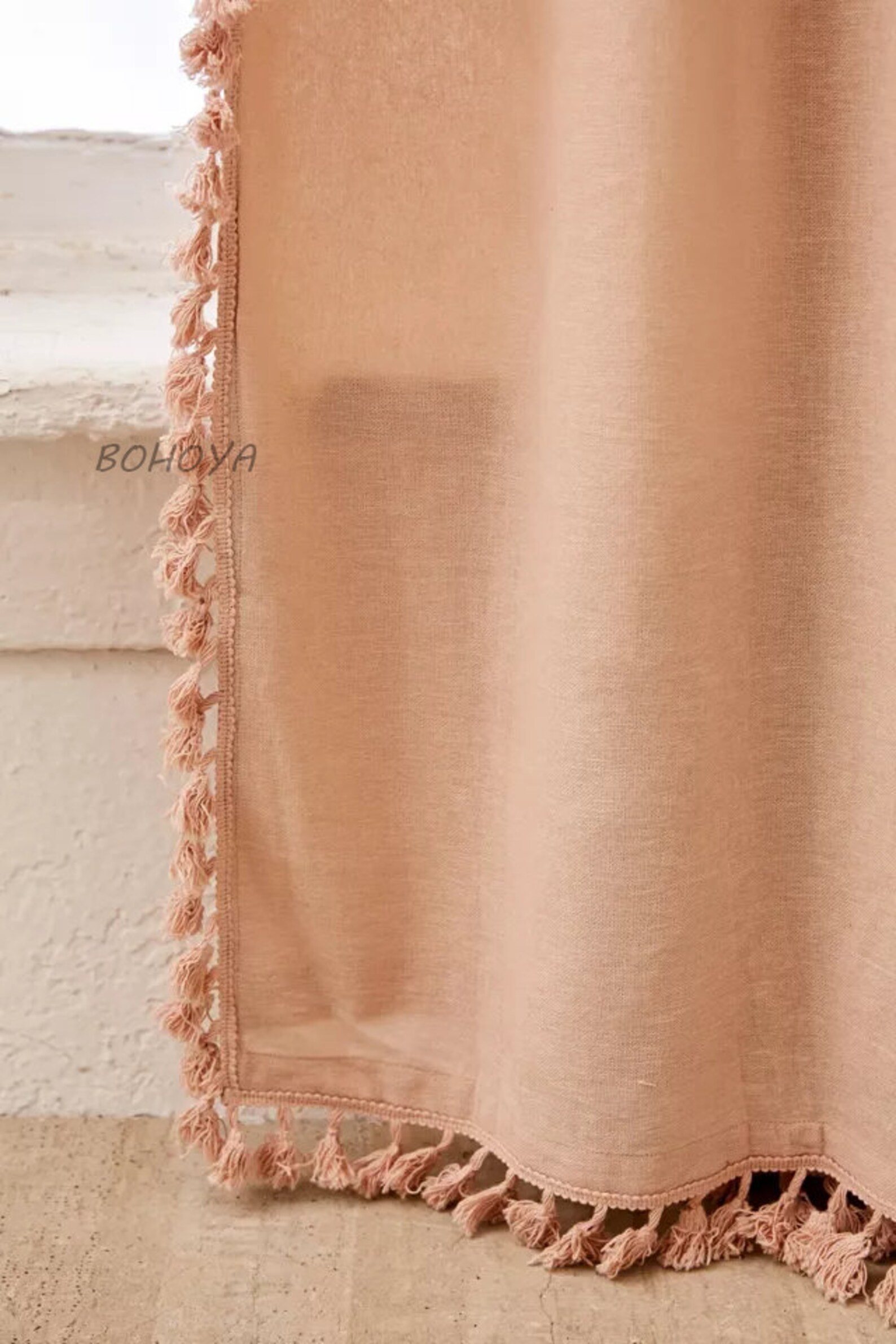 Two Panel Peach Handmade Tassels Curtain Living Room Curtain - Etsy