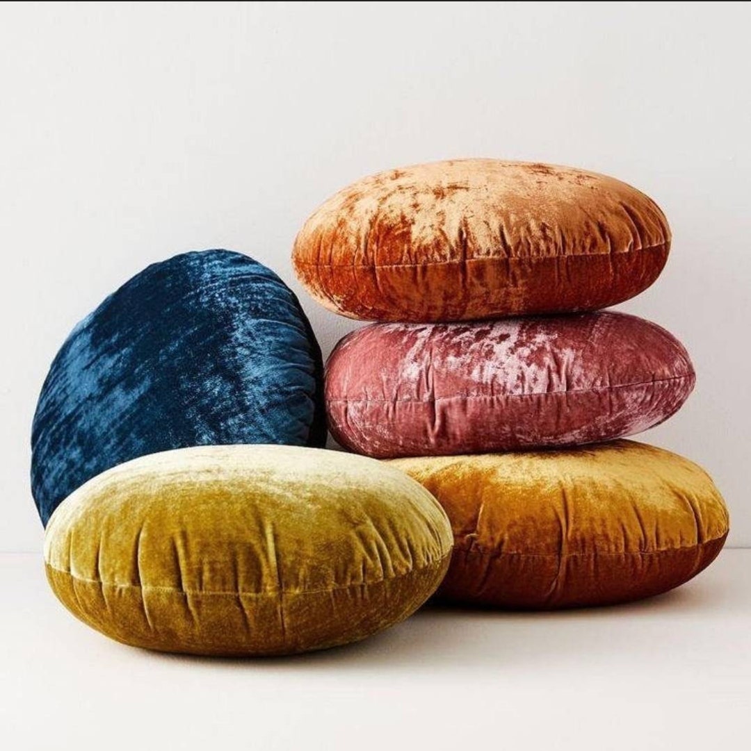 Round Velvet Pillow Decorative Pillow Bed Rayon Velvet Pillow - Etsy