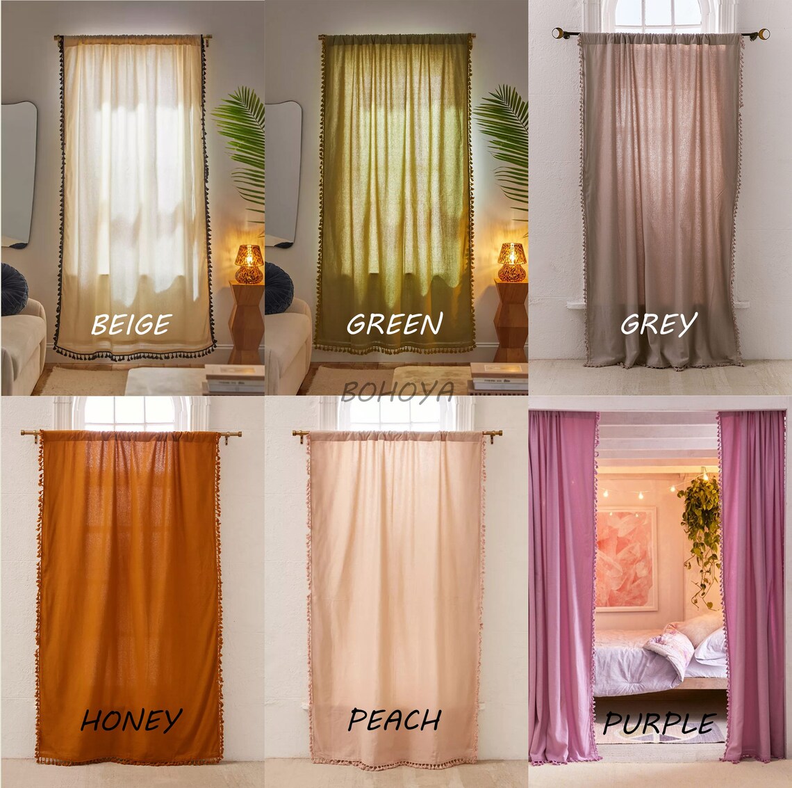 Two Panel Peach Handmade Tassels Curtain Living Room Curtain - Etsy