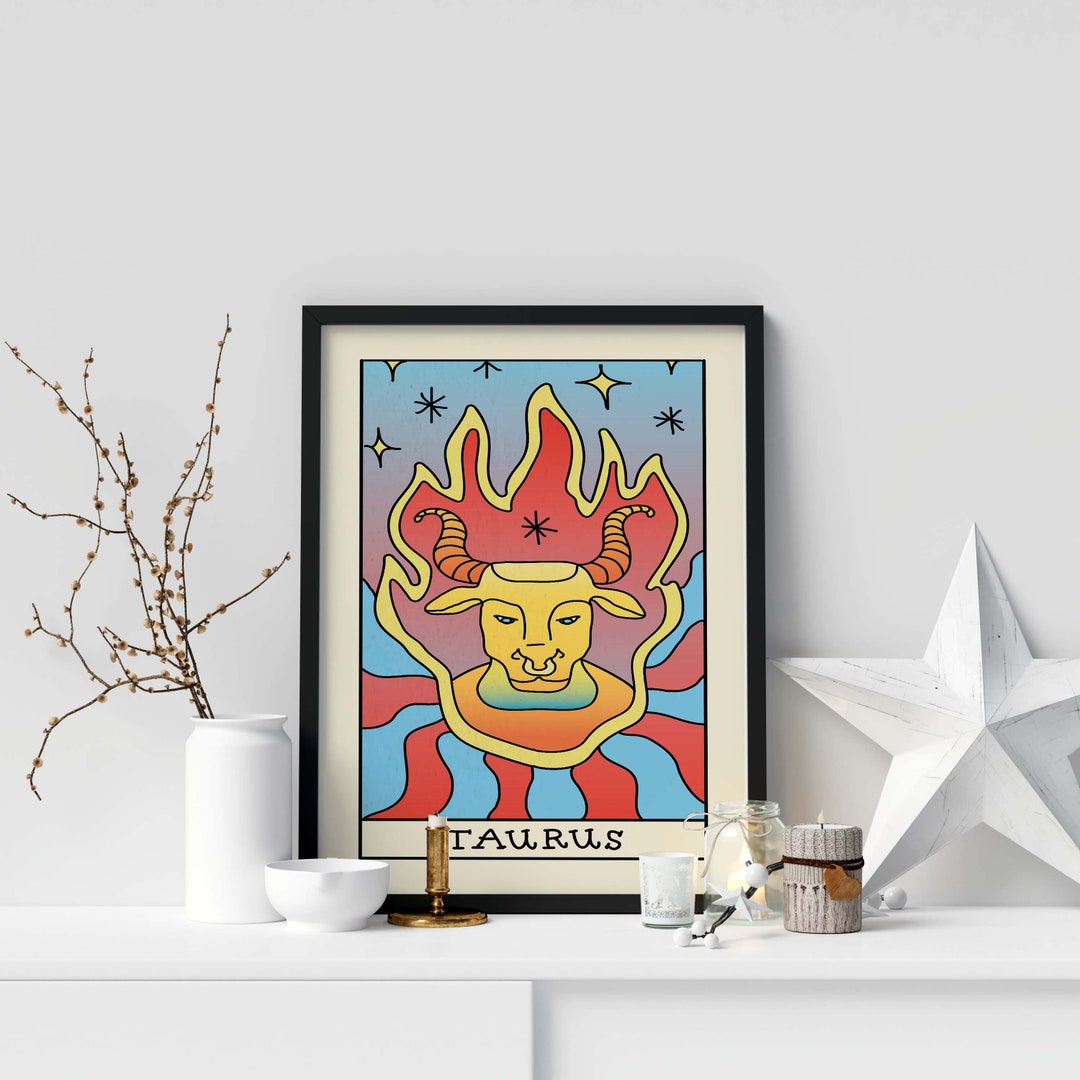 Zodiac Series Taurus Poster, Tarot Card Poster, Funky Taurus Design ...