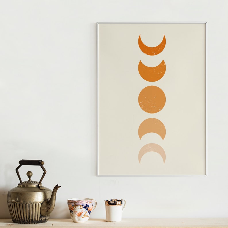 Moon Cycle Art Print Neutral Moon Phases Poster Minimalist - Etsy