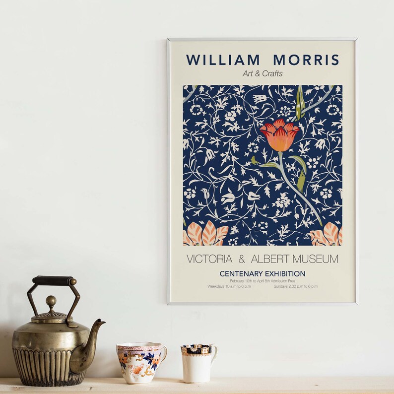 William Morris Blue Backgrounded RED Flower Pattern - Etsy