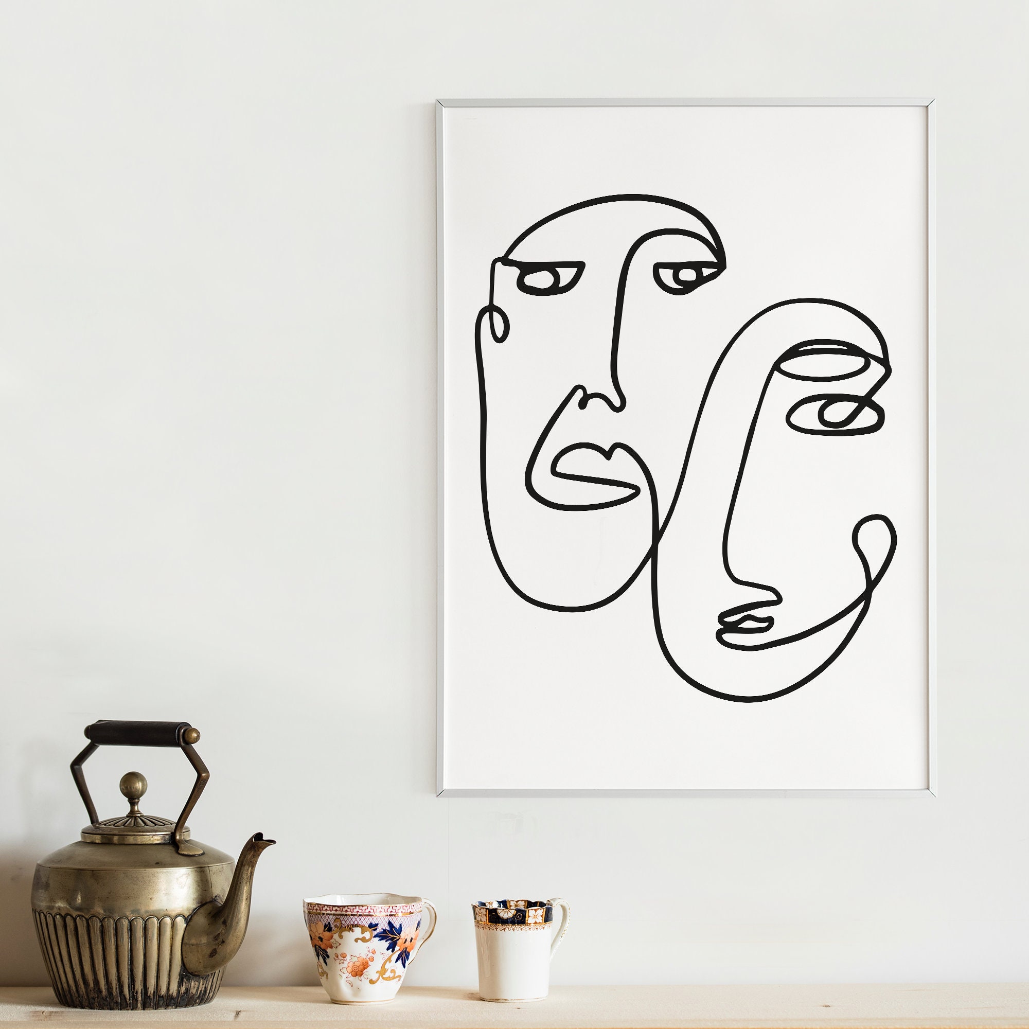 One Line Abstract Face Drawing Printable Sketch Two Face - Etsy