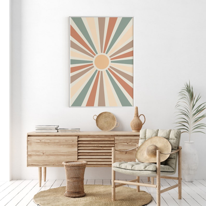 Abstract Sun Rays Wall Art Simple Boho Wall Print Printable | Etsy
