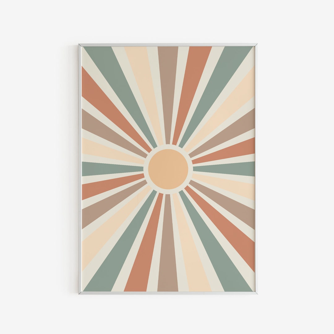 Abstract Sun Rays Wall Art, Simple Boho Wall Print, Printable Sun Art ...