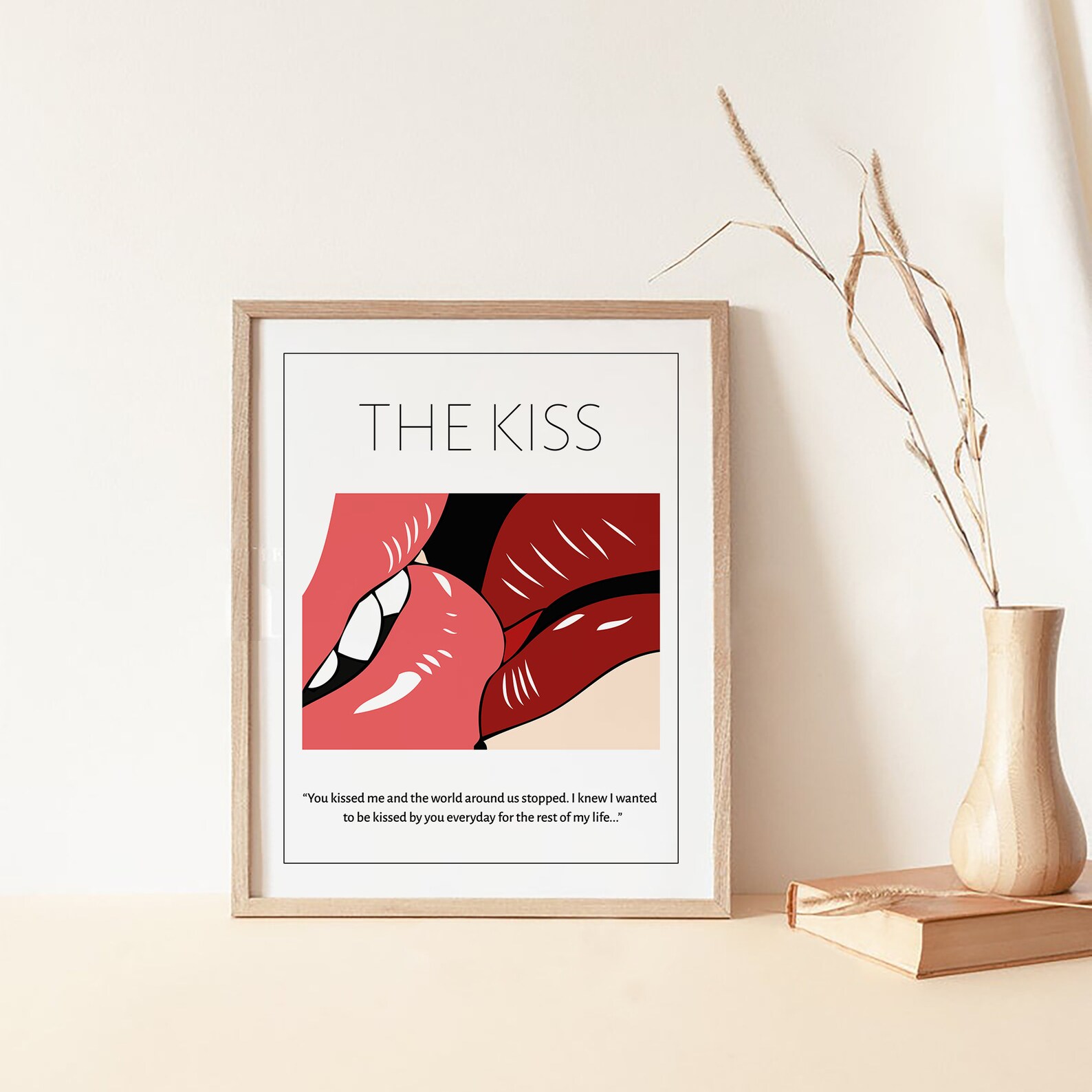 The Kiss Red Lips Womancouple Kiss Poster Illustration - Etsy