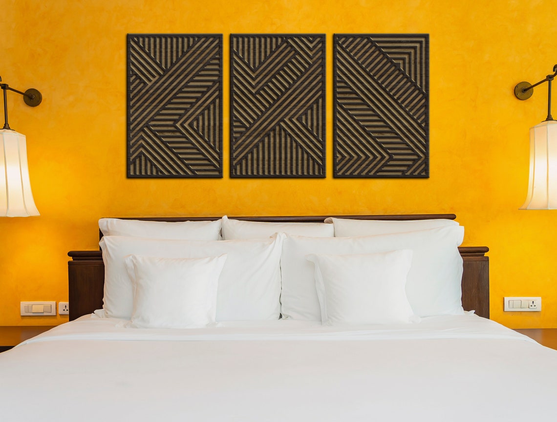 Geometric Wood Wall Art Geometric Wood Wall Set Panel Wood | Etsy