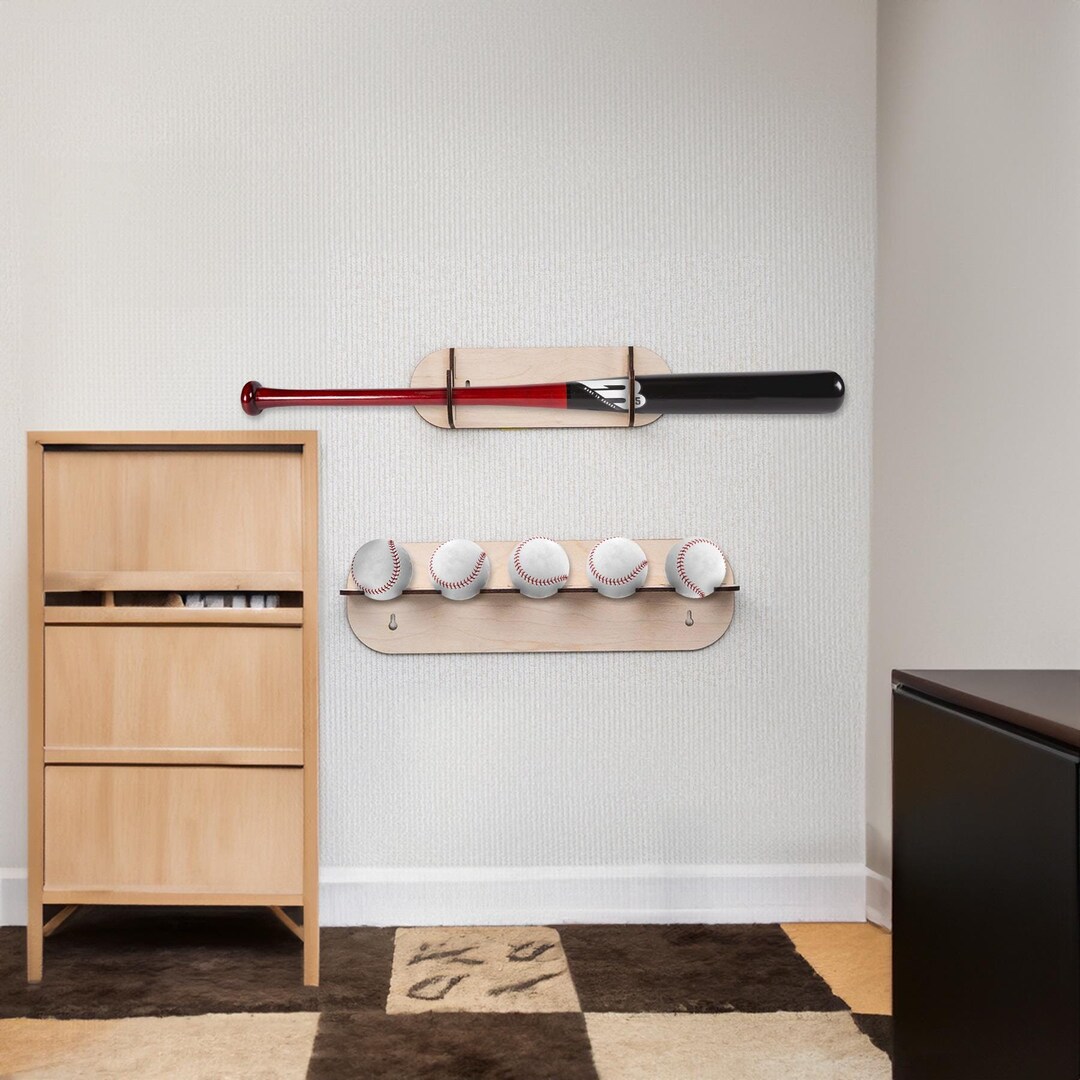 Baseball Holder for Wall, Wood Baseball Display, Baseball Wall Shelf ...