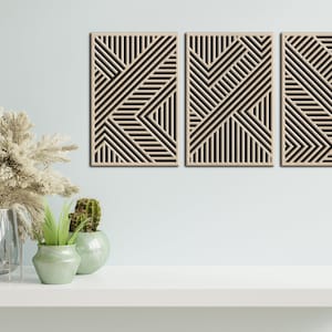 Geometric Wood Wall Art, Geometric Wood Wall Set, Panel Wood Wall Art ...