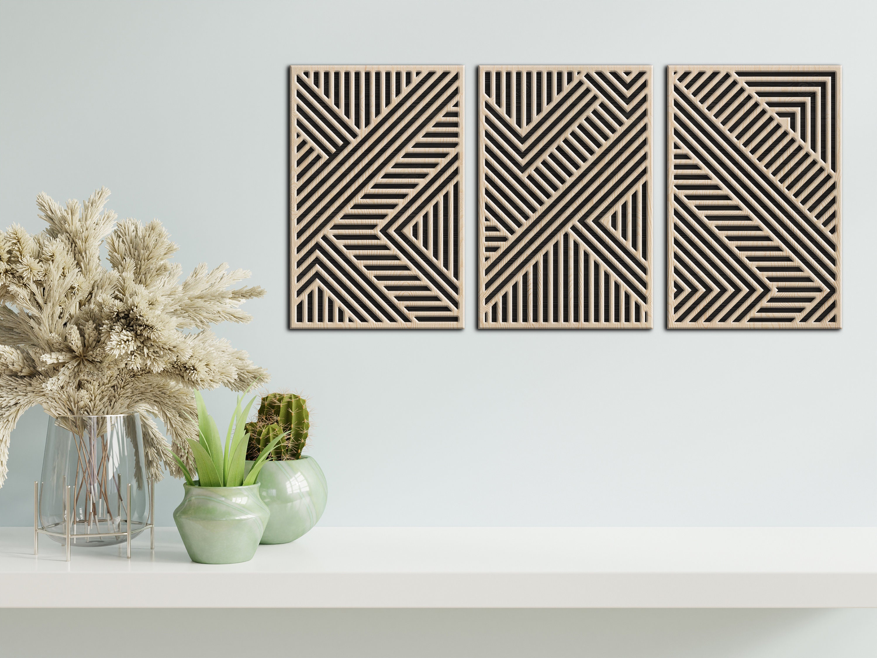 Geometric Wood Wall Art Geometric Wood Wall Set Panel Wood | Etsy