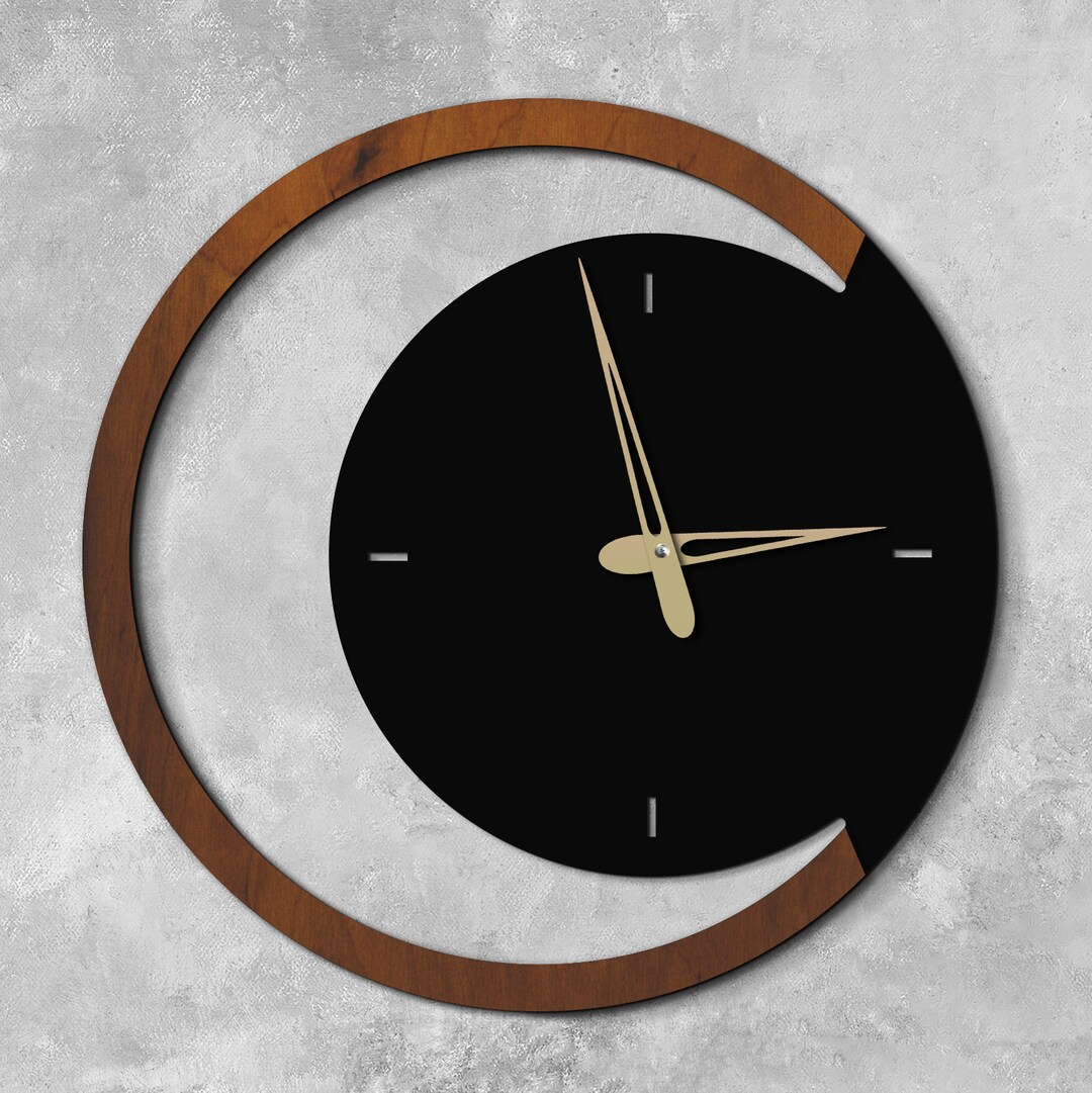 Moon Wall Clock, Wooden Wall Clock, Minimalist Wall Clock, Modern Wall ...