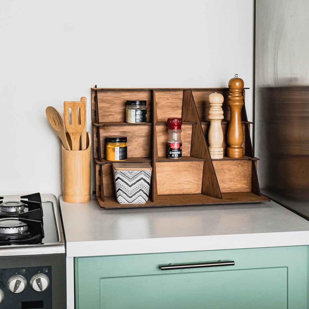 Wooden Spice Rack, Wooden Spice Cabinet, Tiered Spice Rack, Spice Jars ...