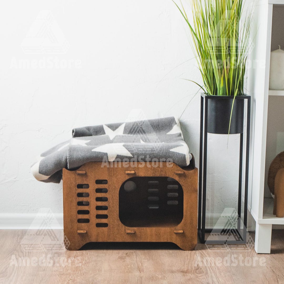 Cat Tv Bed, Wooden Cat House, Modern Cat Furniture, Cat Cubby, Modern ...