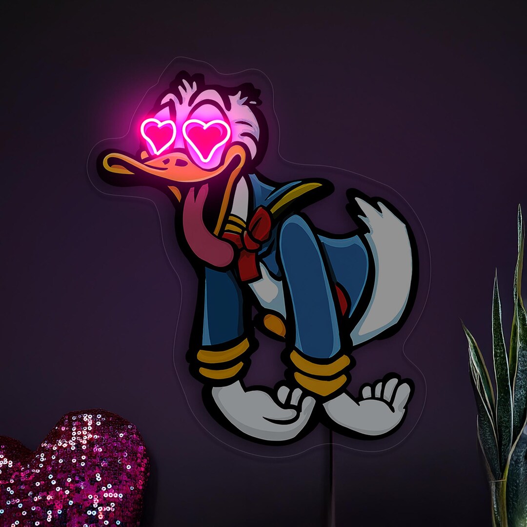 Donald Duck Neon Sign, Duck in Love Neon Sign, Donald Duck Pop Art ...