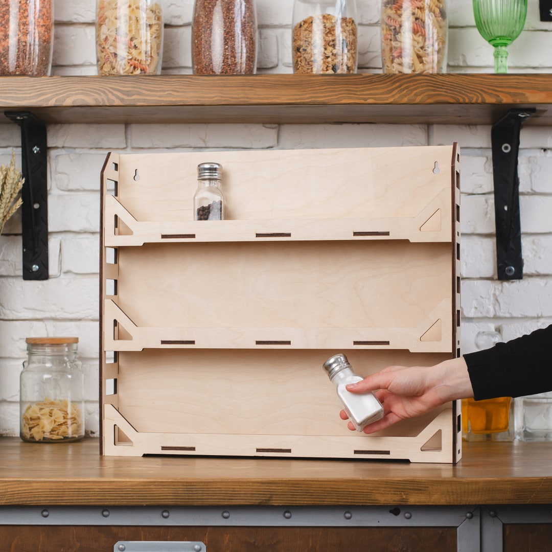 Wooden Spice Rack Wall Mount, Farmhouse Spice Rack, Hanging Spice Rack ...