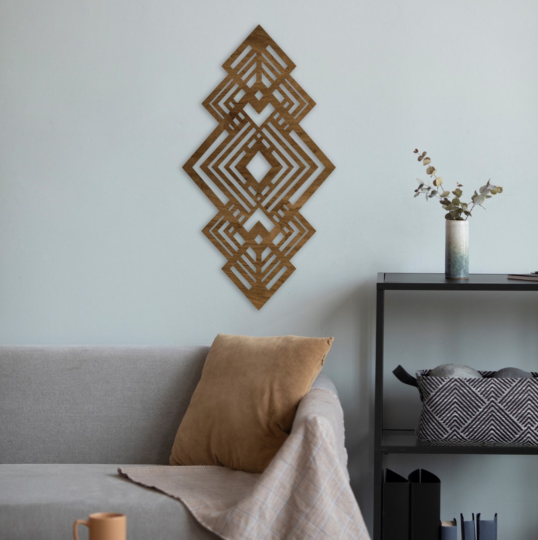 Diamond Wood Wall Art, Diamond Wood Shape, Aztec Wood Wall Art, Diamond ...