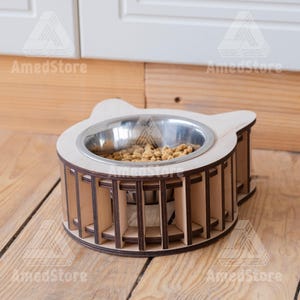 Cat Bowl Stand Wood, Raised Pet Bowl, Cat Shaped Bowl, Cat Bowl ...