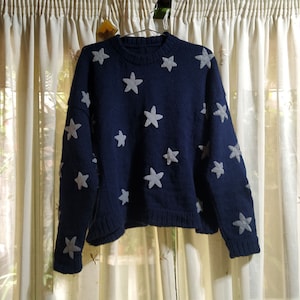 Hand Knitted Coraline Inspired Wide Oversize Blue Stars Sweater - Etsy