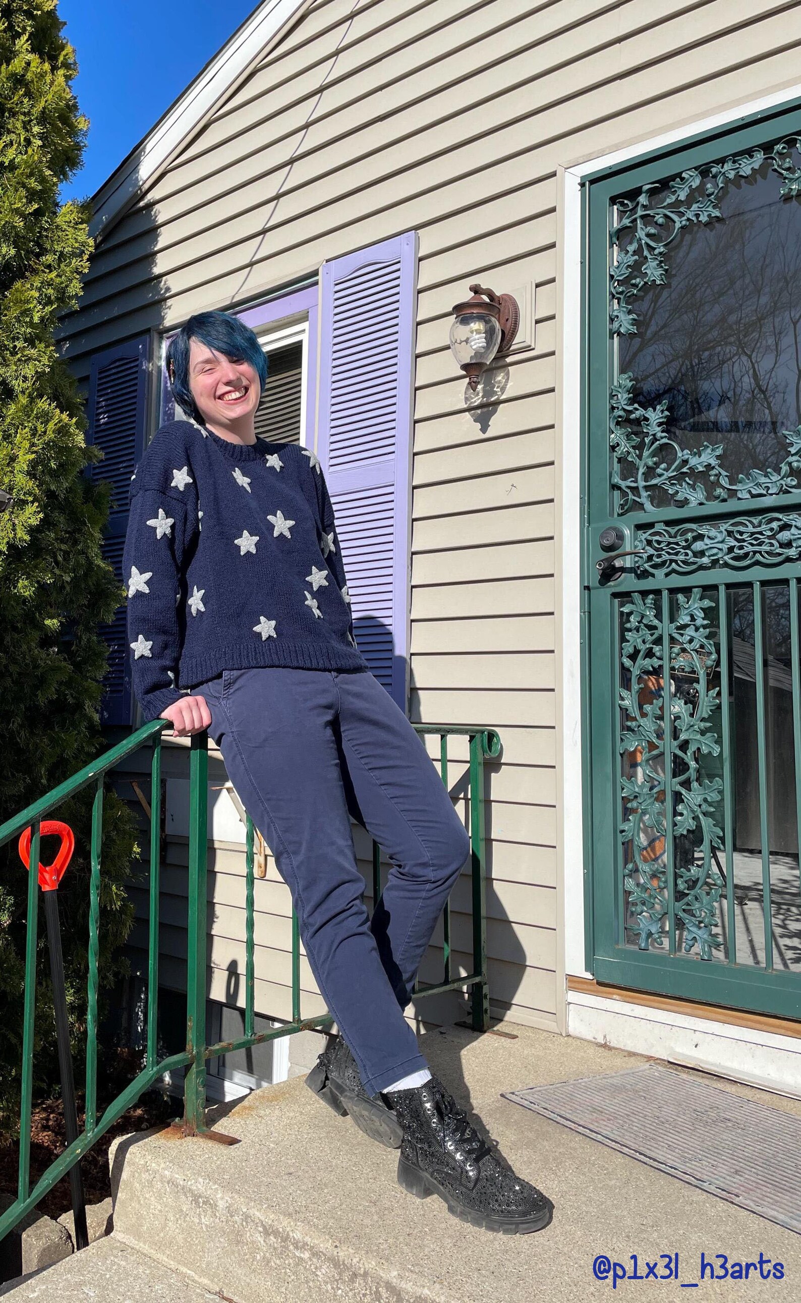 Hand Knitted Coraline Inspired Wide Oversize Blue Stars Sweater - Etsy