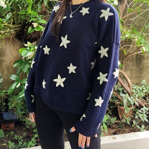 Hand Knitted Coraline Inspired Wide Oversize Blue Stars Sweater - Etsy