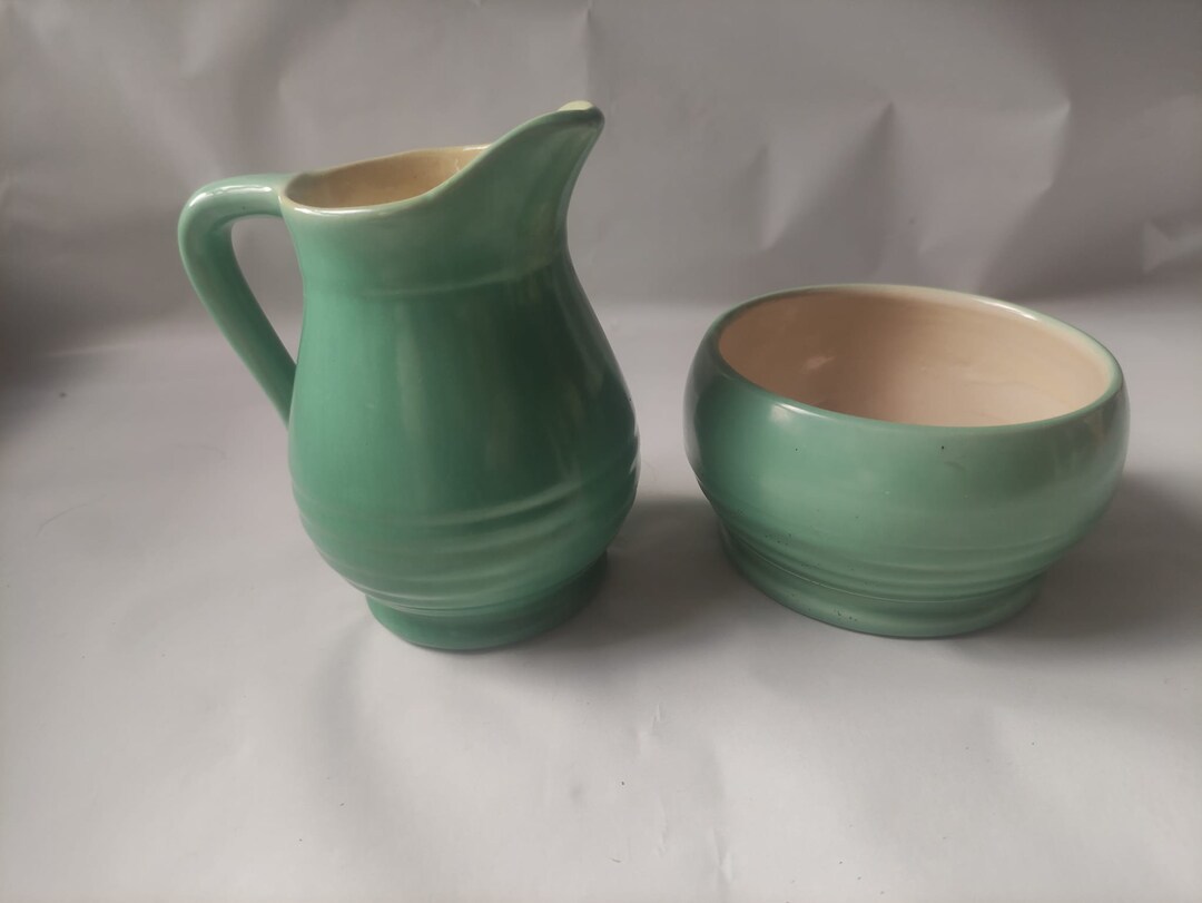 Govan Croft Green Glazed Milk and Sugar Pottery Set - Etsy