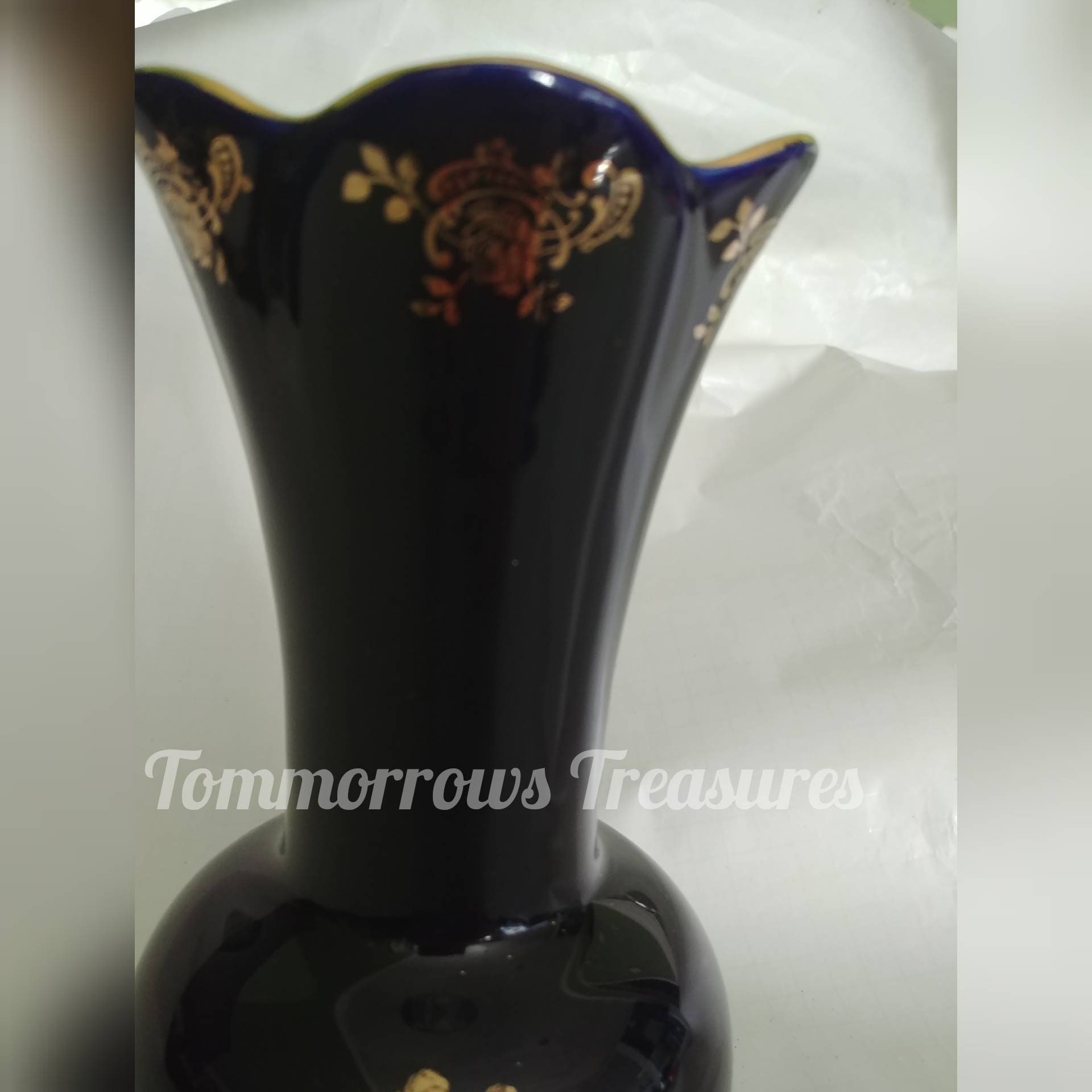 Limoges Castel Cobalt Blue 22k Gold Leaf Vase. - Etsy
