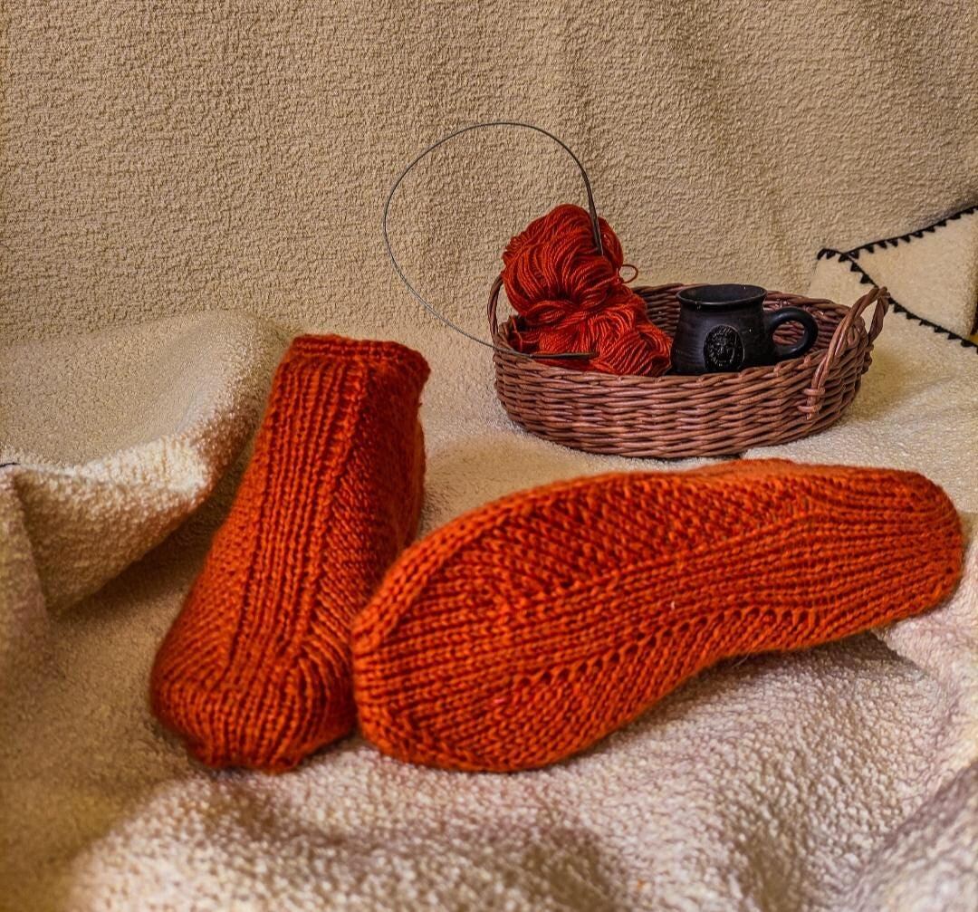 Hand Knit Slipper Socks | Cozy Ankle House Socks | Wool Home Shoes ...