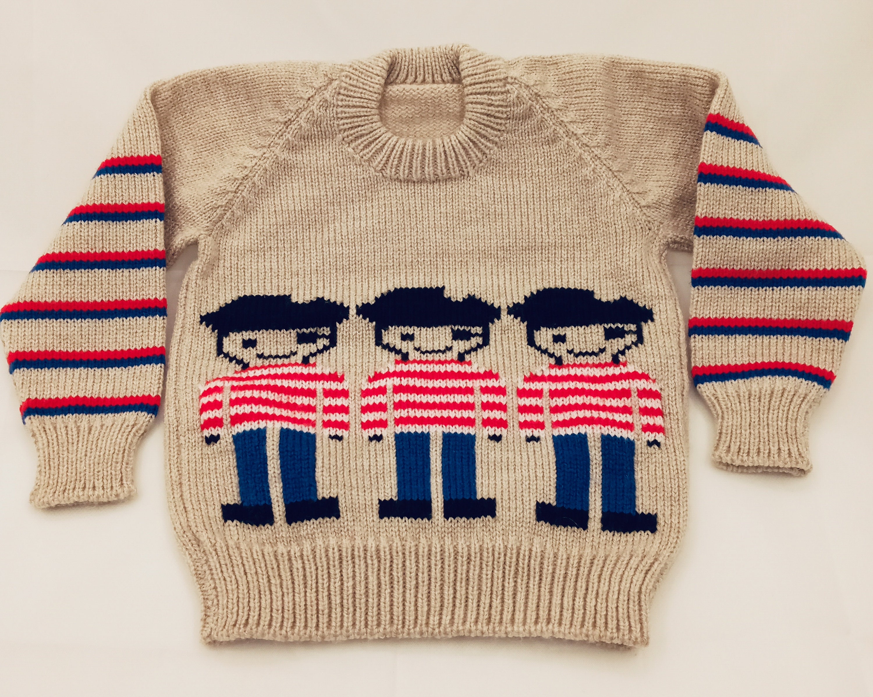 Boys Jumper Machine Knit in Beige Acrylic Yarn With Exclusive Pirate ...