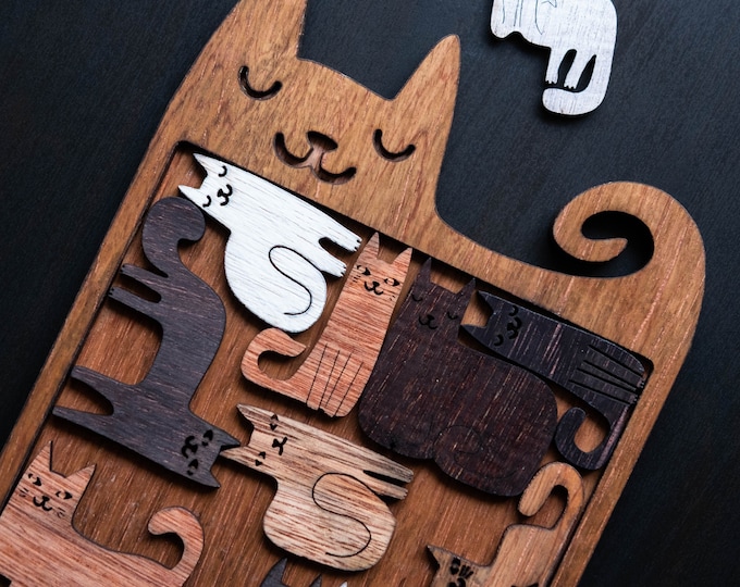 Puzzle Box Cat Face Hidden Compartment Treen Art Find Handmade Most ...