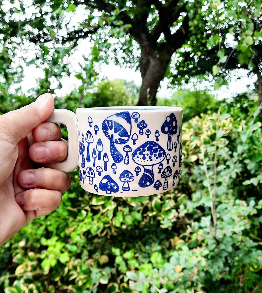Blue Mushrooms Design Cup Ceramic Cup Stoneware Cup - Etsy UK