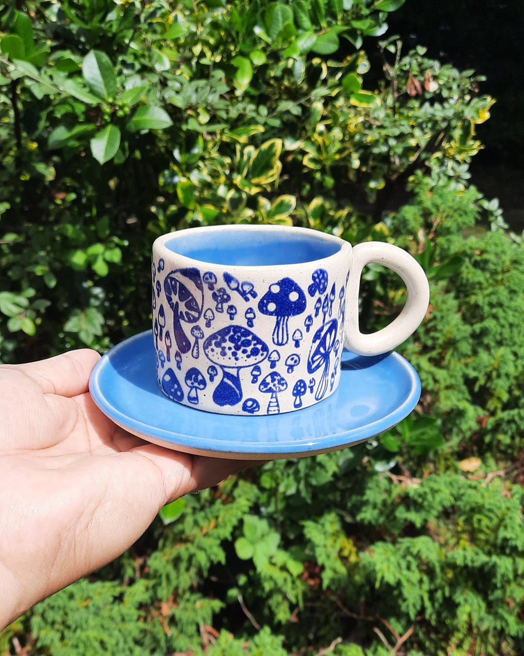 Blue Mushrooms Design Cup, Ceramic Cup, Stoneware Cup, Handmade Cup ...