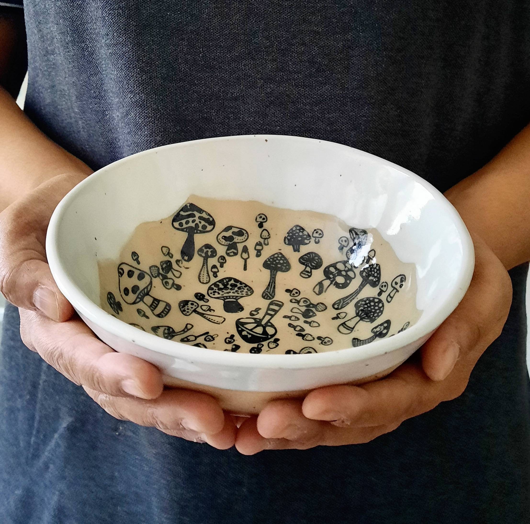 Black Mushroom Handmade Wonki Bowl Stoneware Bowl White - Etsy