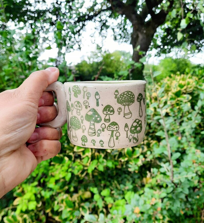 Green Mushrooms Design Cup Ceramic Cup Stoneware Cup - Etsy