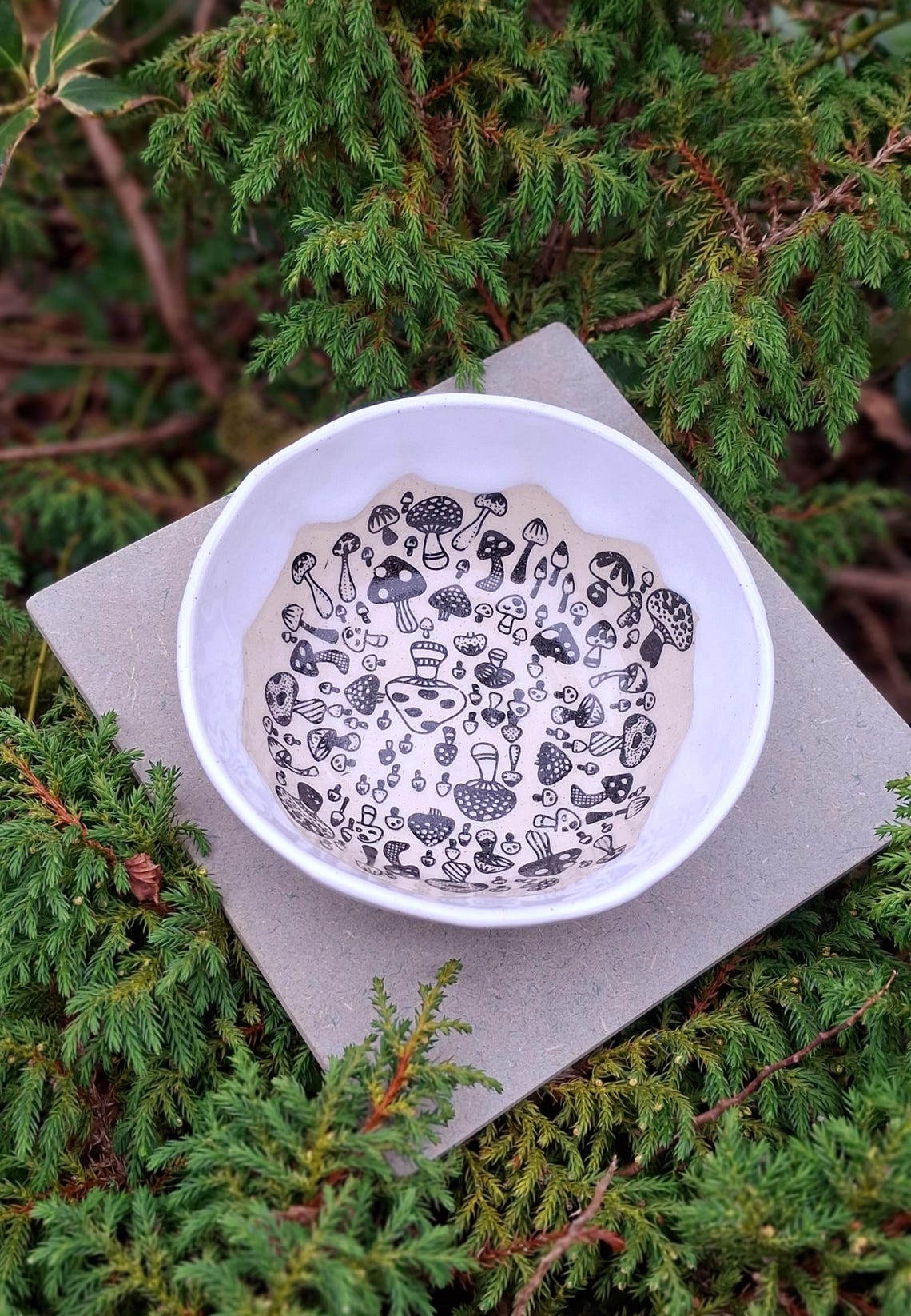 Black Mushroom Handmade Wonki Bowl, Stoneware Bowl, White Glaze ...