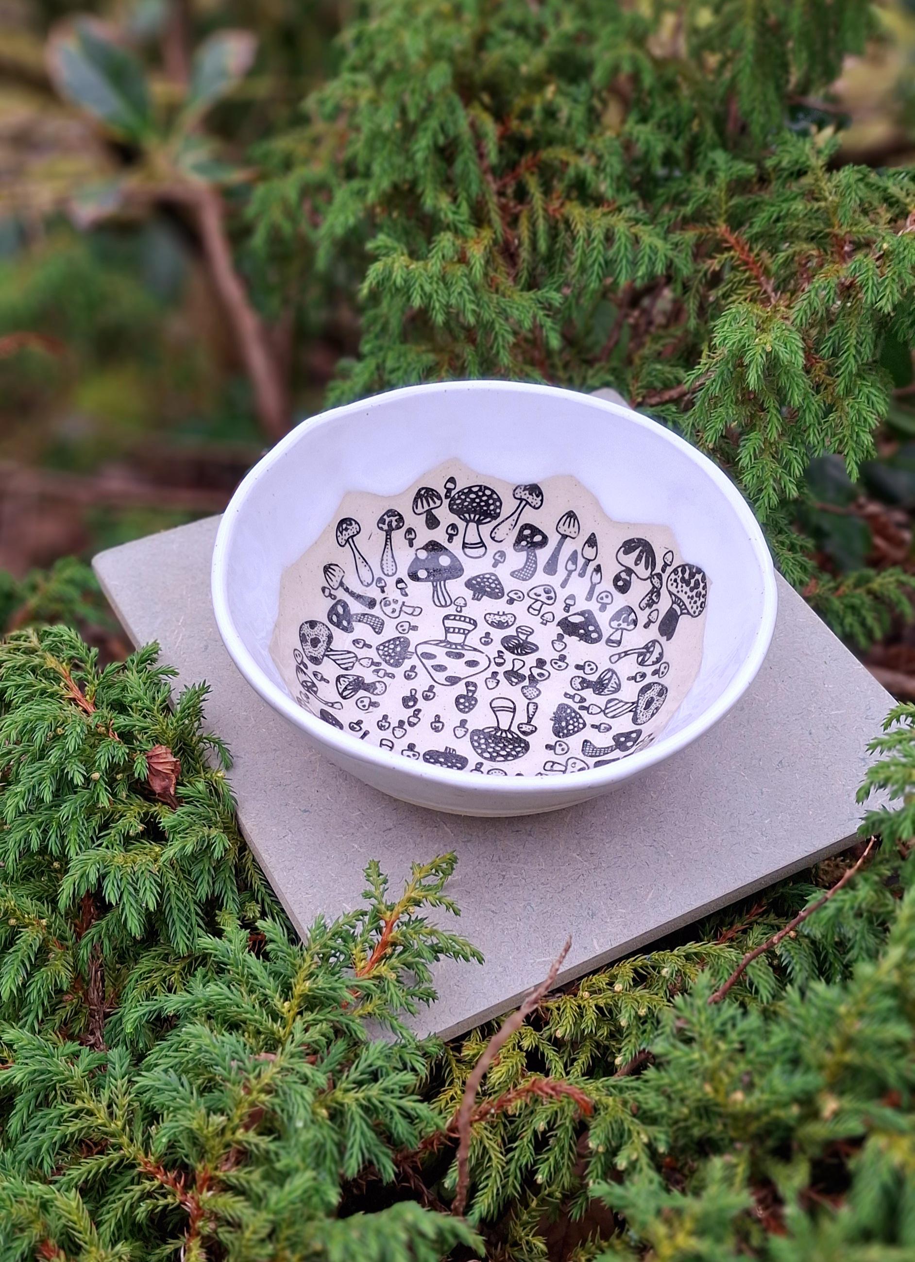 Black Mushroom Handmade Wonki Bowl, Stoneware Bowl, White Glaze ...