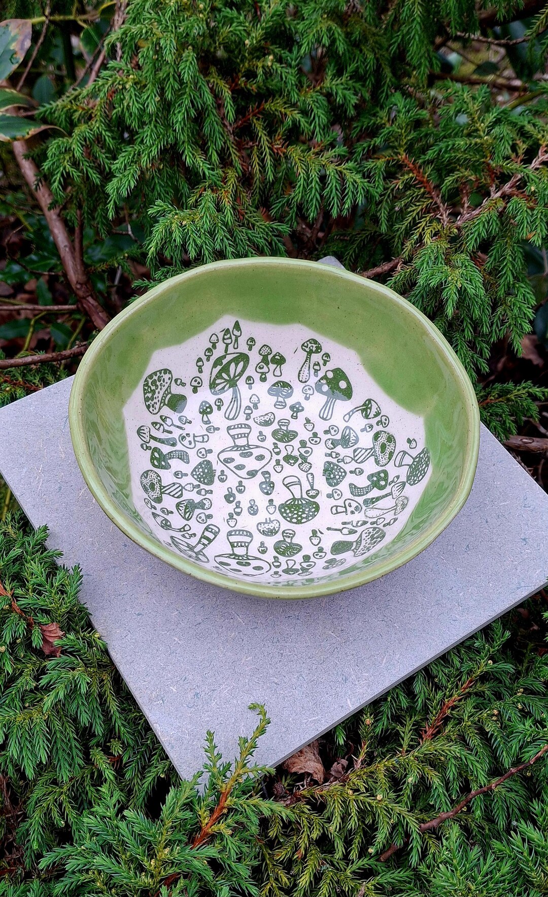 Wasabi Green Mushroom Handmade Wonki Bowl, Stoneware Bowl, Cereal Bowl ...