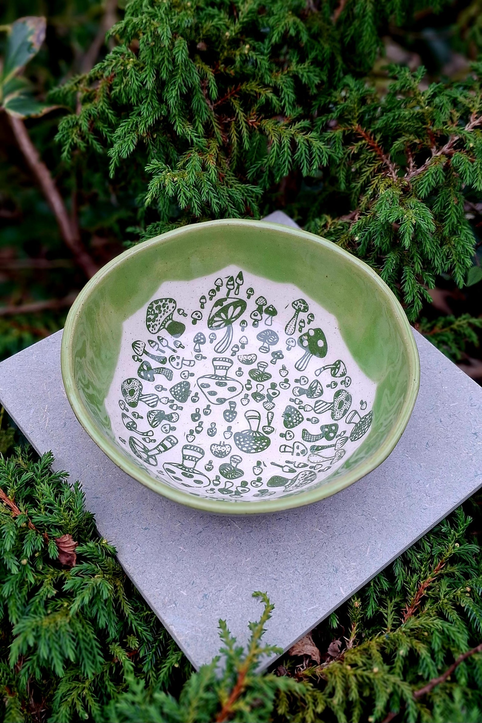 Wasabi Green Mushroom Handmade Wonki Bowl, Stoneware Bowl, Cereal Bowl ...